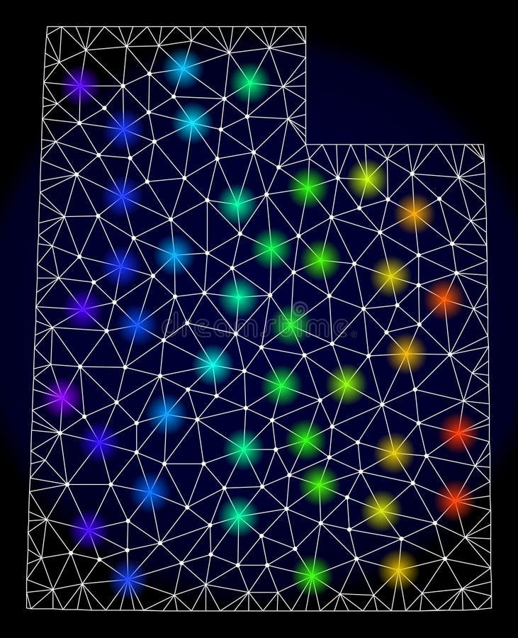Polygonal 2D Mesh Map of Utah State with Bright Light Spots Stock ...