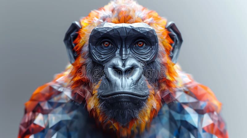 Polygonal Digital Artwork of a Monkey Stock Illustration - Illustration ...