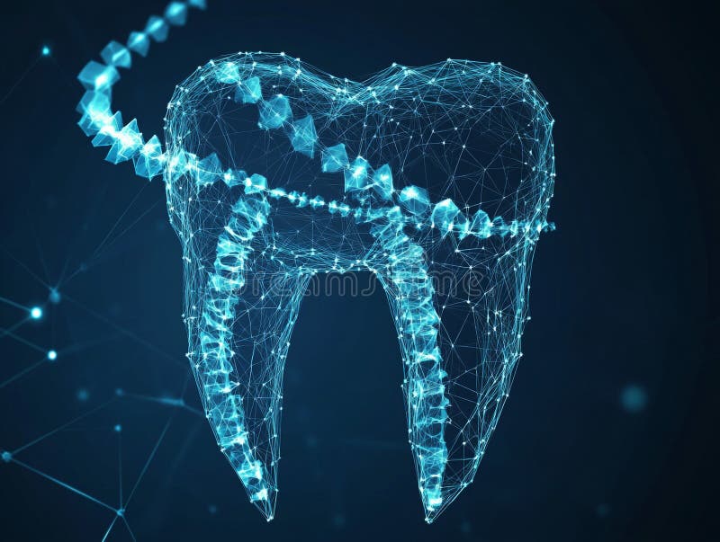 Polygonal Digital 3d Tooth on Dark Blue Background with a Glowing Dots ...
