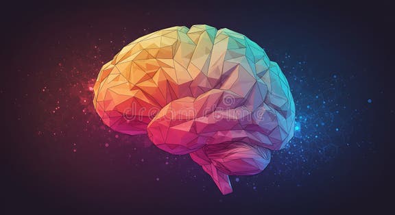 Polygonal Digital Illustration of a Human Brain, Featuring an Array of ...