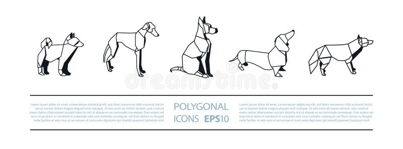 Polygonal Dogs Linear Icons Set. Low Poly Dog Logos with Different ...