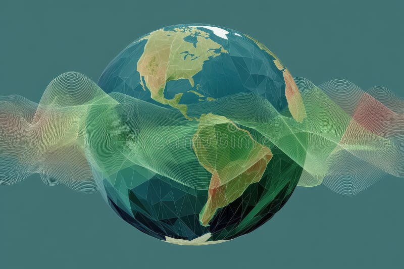 Polygonal Earth in Glass Style with Virtual Coins and Abstract Wave ...