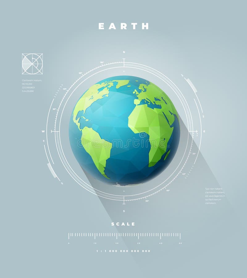 Polygonal Earth Hemisphere with Scale Stock Vector - Illustration of ...