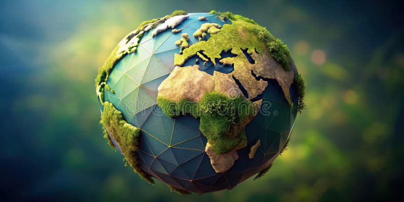 A Polygonal Earth Model Adorned with Lush Greenery, Representing ...