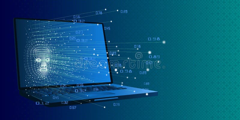 Polygonal Face on Screen Laptop with Data. Artificial Intelligence ...