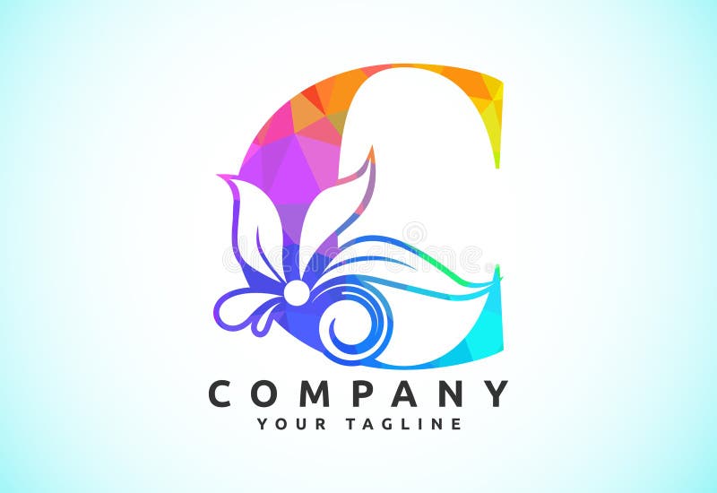 Polygonal Floral Letter C. Low Poly Style Alphabet with Botanical ...