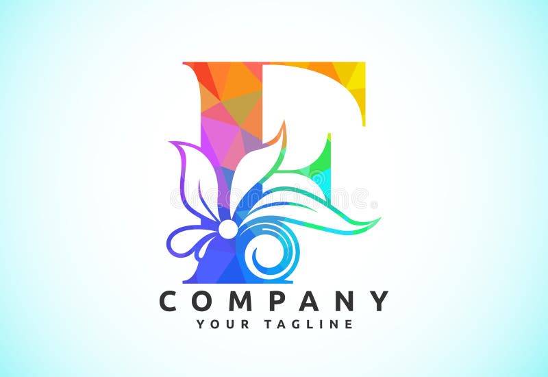 Polygonal Floral Letter F. Low Poly Style Alphabet with Botanical ...
