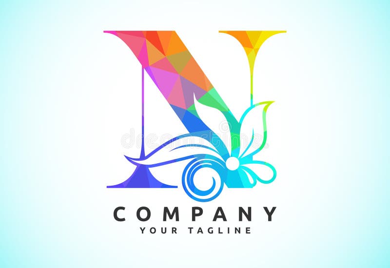 Polygonal Floral Letter N. Low Poly Style Alphabet with Botanical ...