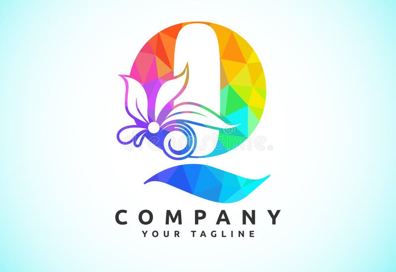 Polygonal Floral Letter Q. Low Poly Style Alphabet with Botanical ...