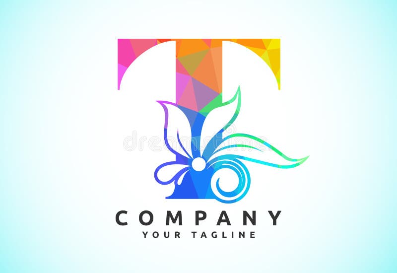 Polygonal Floral Letter T. Low Poly Style Alphabet with Botanical ...