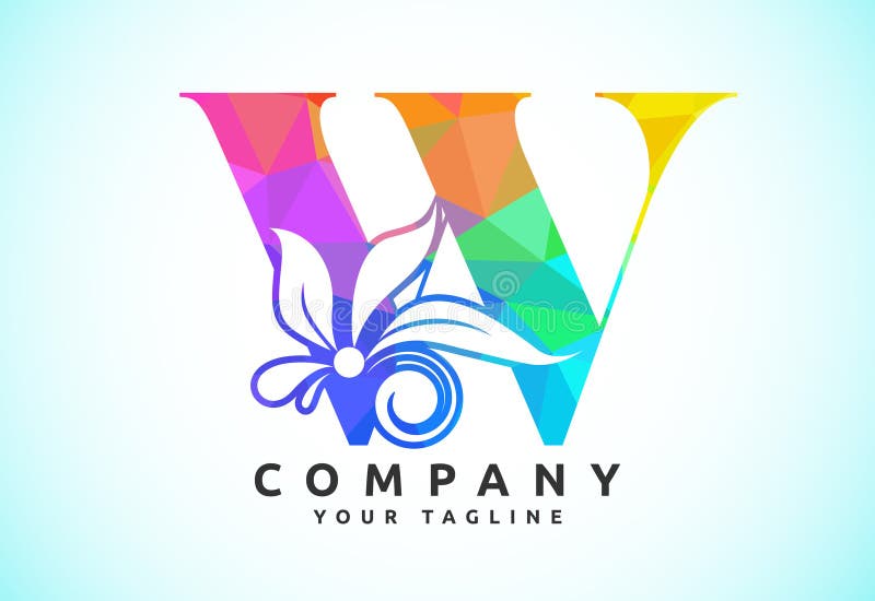 Polygonal Floral Letter W. Low Poly Style Alphabet with Botanical ...