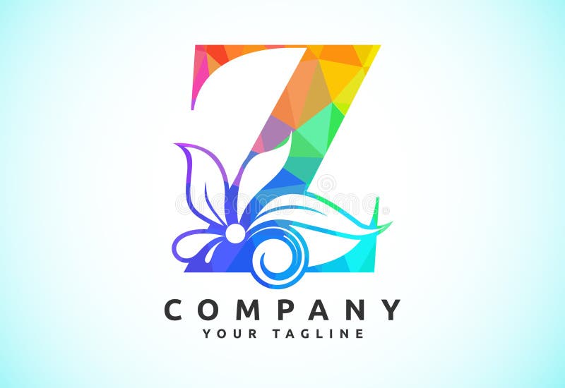 Polygonal Floral Letter Z. Low Poly Style Alphabet with Botanical ...