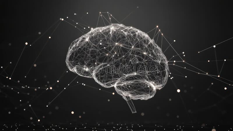 Polygonal Futuristic Mesh with Human Brain Model. Artificial ...