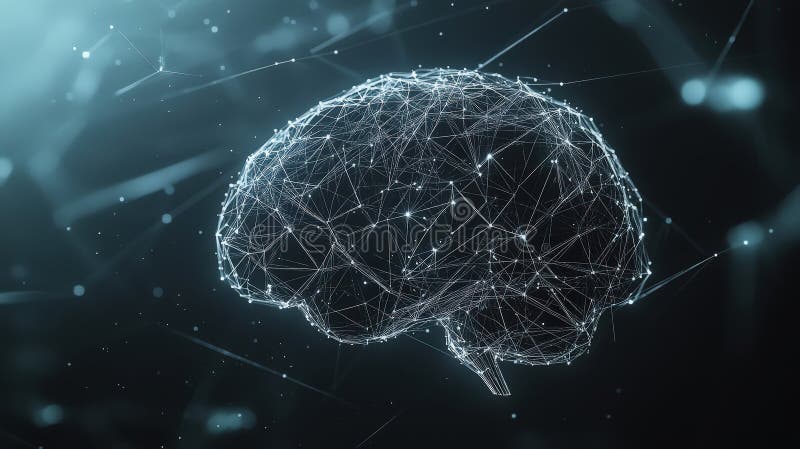 Polygonal Futuristic Mesh with Human Brain Model. Artificial ...