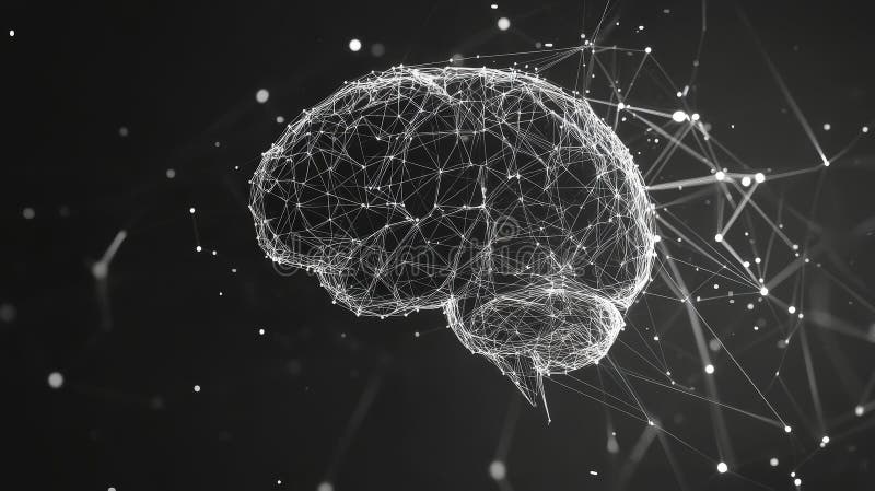 Polygonal Futuristic Mesh with Human Brain Model. Artificial ...