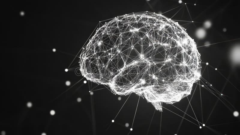 Polygonal Futuristic Mesh with Human Brain Model. Artificial ...