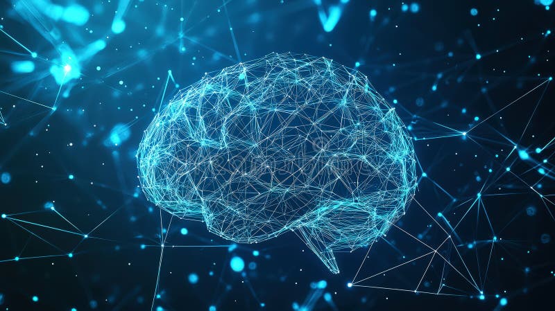 Polygonal Futuristic Mesh with Human Brain Model. Artificial ...