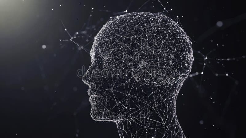 Polygonal Futuristic Mesh with Human Head Model. Artificial ...