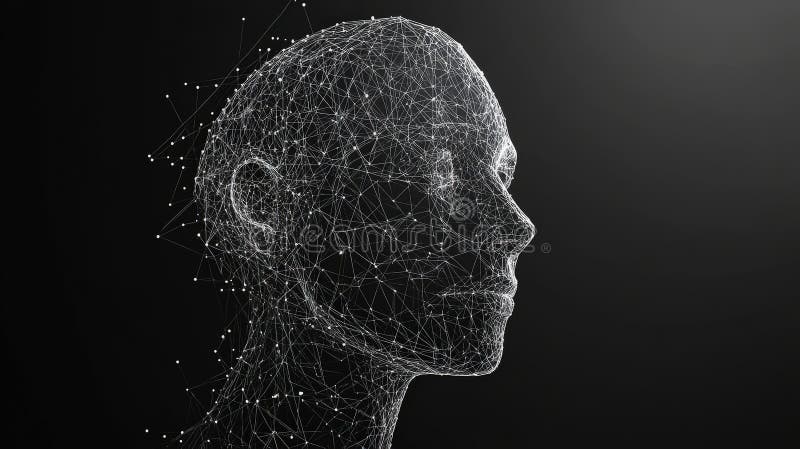 Polygonal Futuristic Mesh with Human Head Model. Artificial ...
