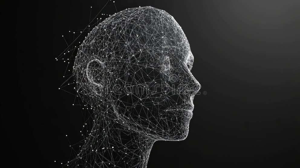 Polygonal Futuristic Mesh with Human Head Model. Artificial ...