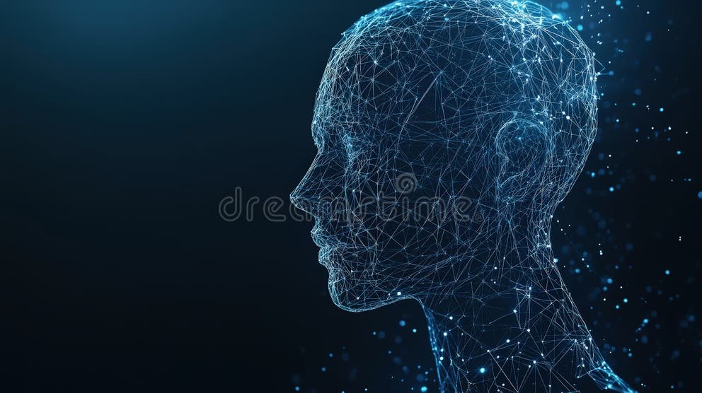 Polygonal Futuristic Mesh with Human Head Model. Artificial ...