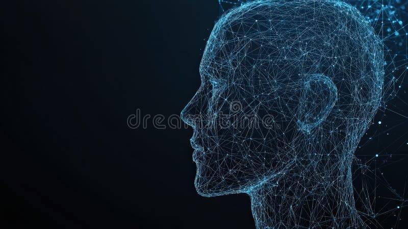 Polygonal Futuristic Mesh with Human Head Model. Artificial ...