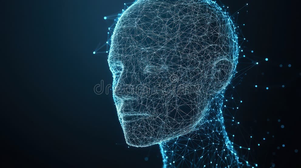 Polygonal Futuristic Mesh with Human Head Model. Artificial ...