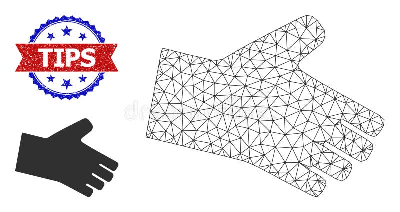 Triangular Mesh Hand Icon and Grunge Bicolor Tips Watermark Stock ...