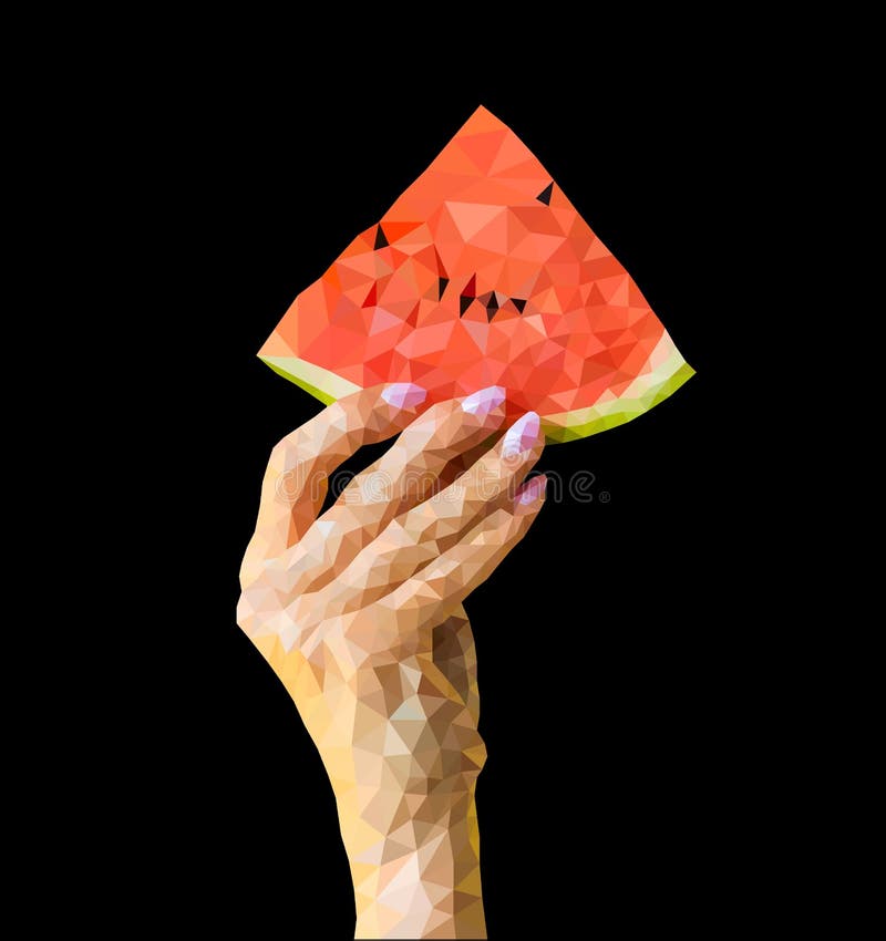 Polygonal Hands To Keep Low Poly Slice of Watermelon Stock Vector ...