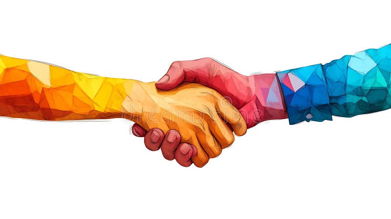 Polygonal Handshake in Warm and Cool Colors Representing Unity Stock ...