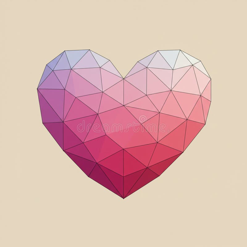 Polygonal Heart Illustration Featuring a Gradient of Colors from Pink ...