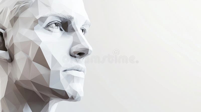 Polygonal Human Face Profile, 3D Rendering, White Geometric Design ...