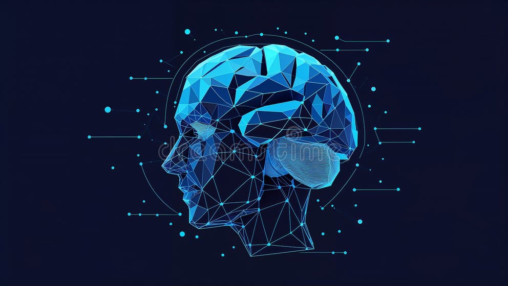 Polygonal Human Head Showing Interconnected Brain and Neural Network ...