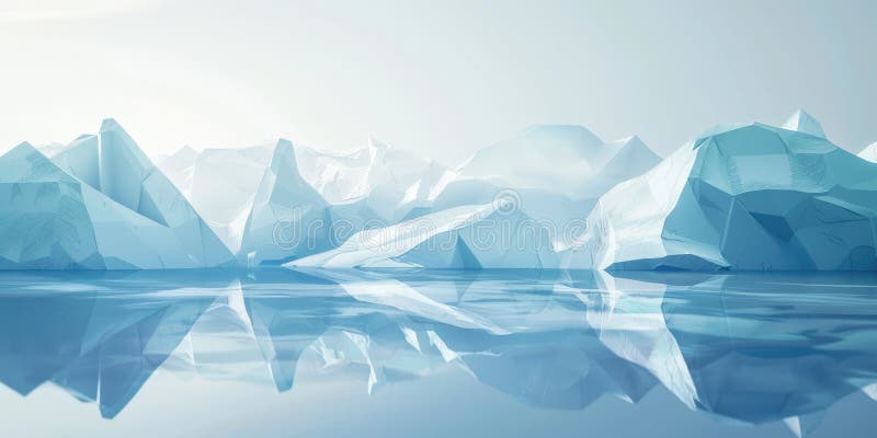 Polygonal Iceberg Image with Reflections in the Water. Digital Artwork ...