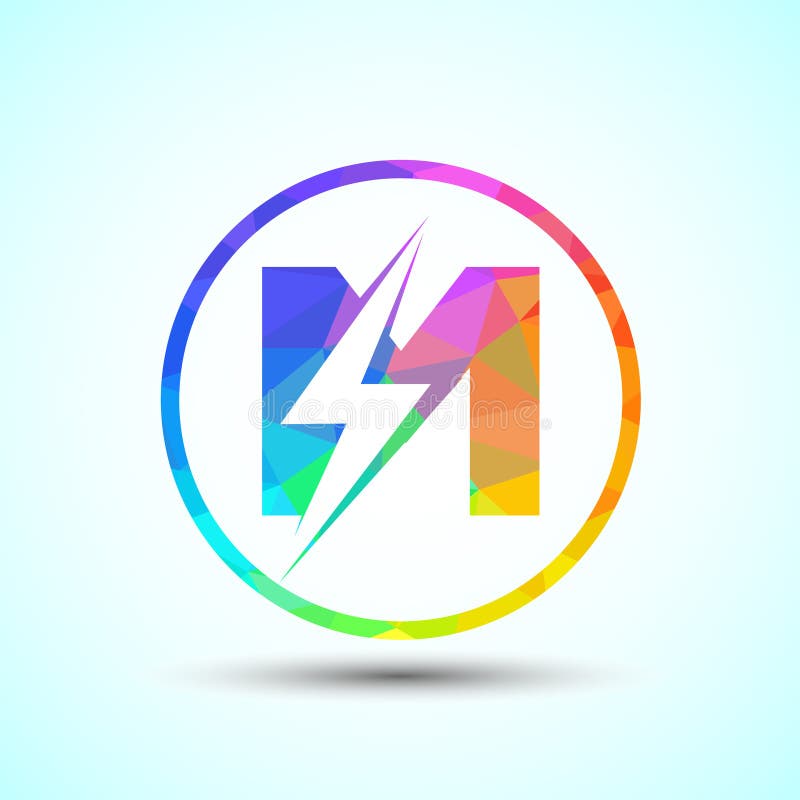 Polygonal Initial Letter M Logo Design with Lighting Thunder Bolt ...