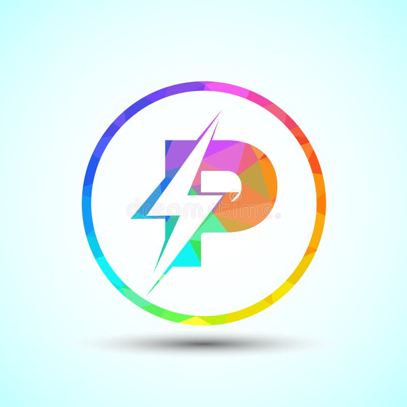 Polygonal Initial Letter P Logo Design with Lighting Thunder Bolt ...