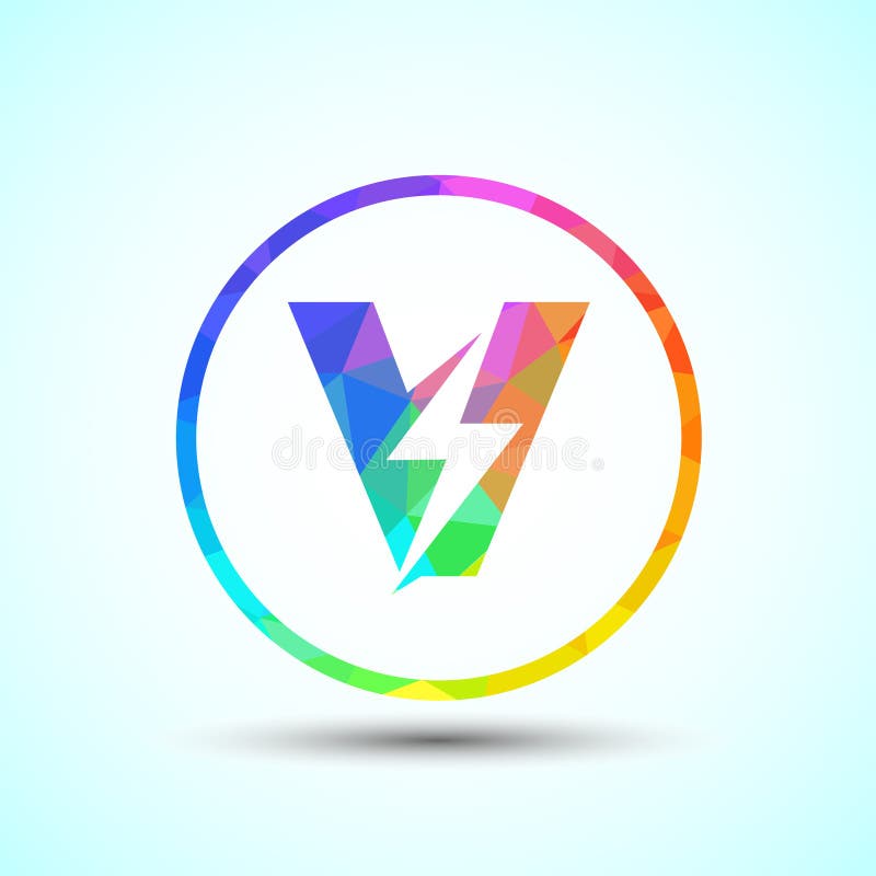 Polygonal Initial Letter V Logo Design with Lighting Thunder Bolt ...