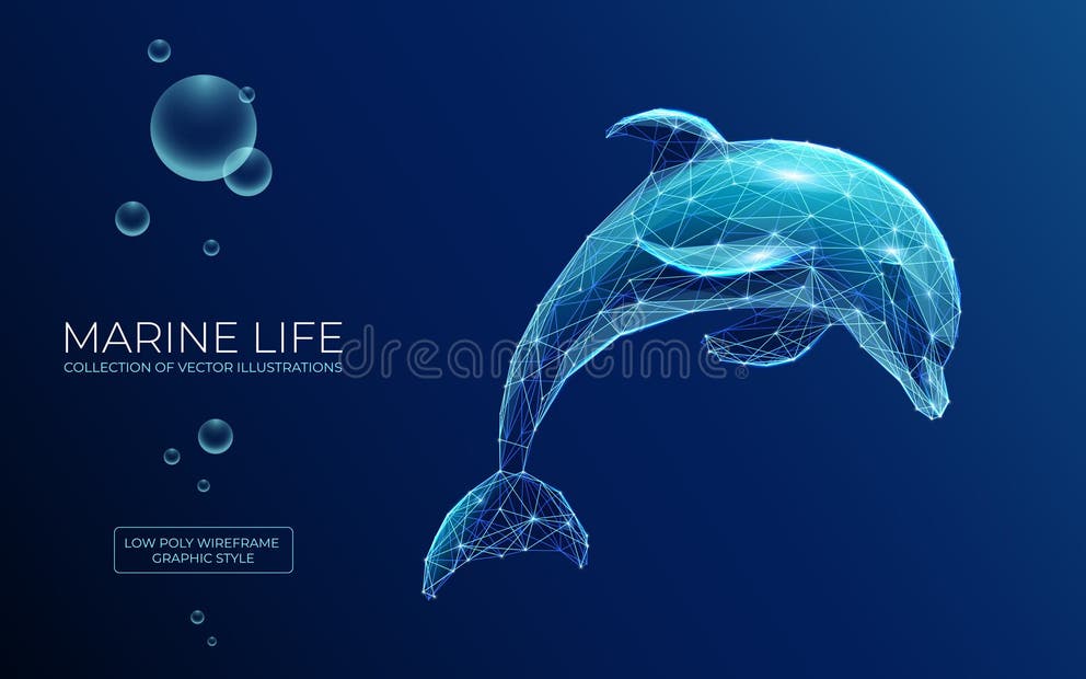 Polygonal Jumping Dolphin on Blue Background. Marine Life Concept ...