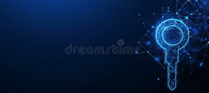 Polygonal Key with Connection Lines on a Network Background, 3D Render ...