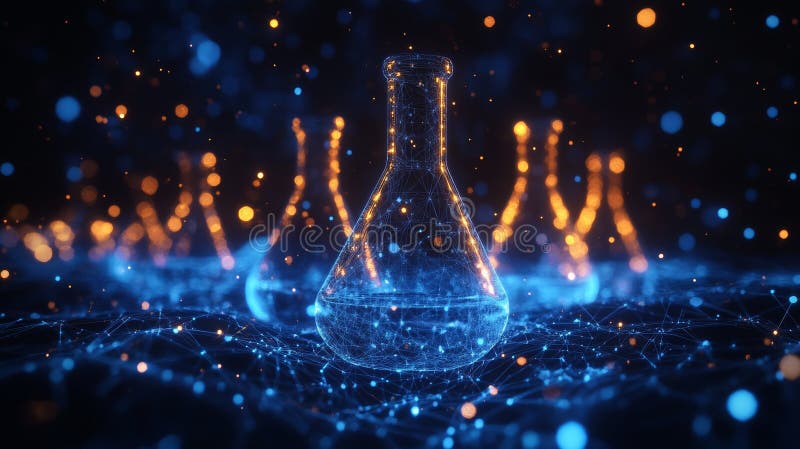 A Polygonal Laboratory Scene Set Against a Blue Background, Featuring ...