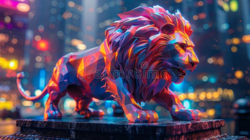 Polygonal Lion Statue in Vibrant Colors - Generative Ai Stock ...