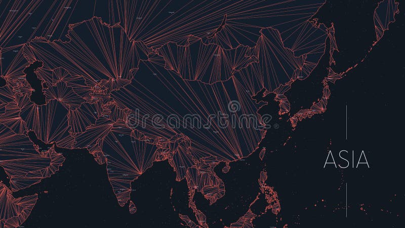Polygonal Map of the Asian Continent with Nodes Linked by Lines, Vector ...