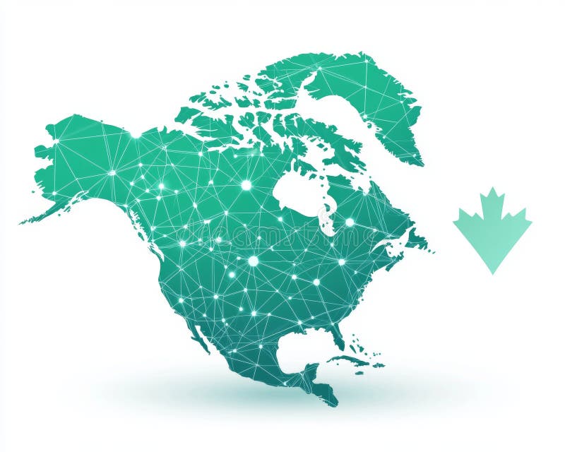 Polygonal Map of Canada with Connecting Dots in a Modern Style. Stock ...