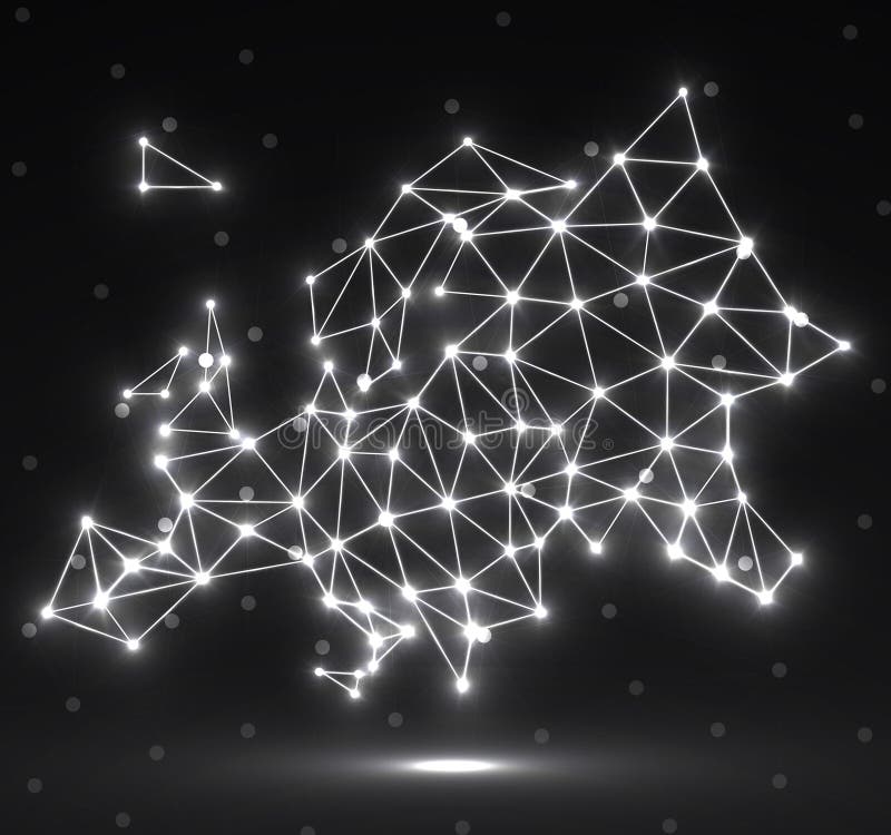 Polygonal Map of Europe with Dots and Lines, Network Connections Stock ...