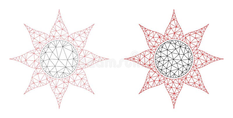 Mesh Black Sun Icon Variants in Polygonal Wire Frame Vector Style Stock ...