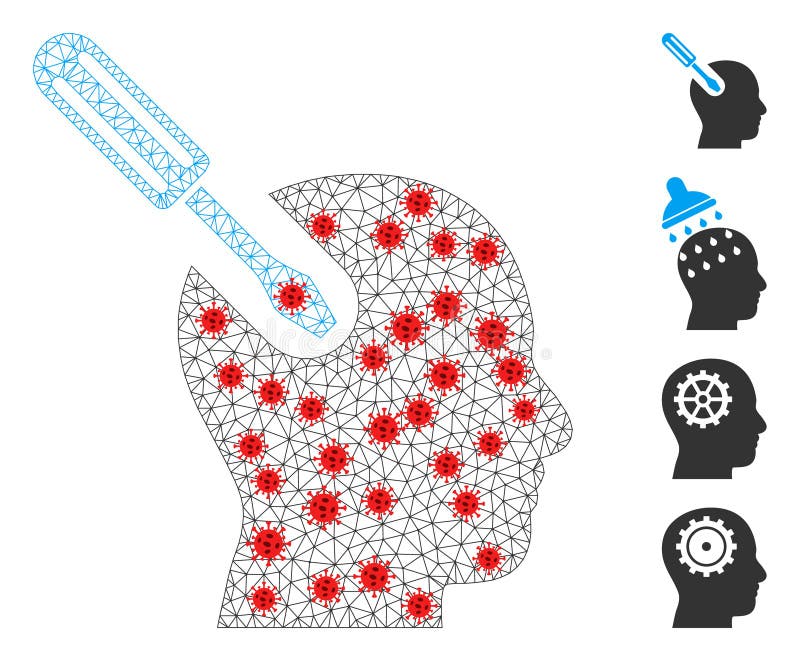Polygonal Mesh Brain Tool Pictogram with Coronavirus Elements Stock ...