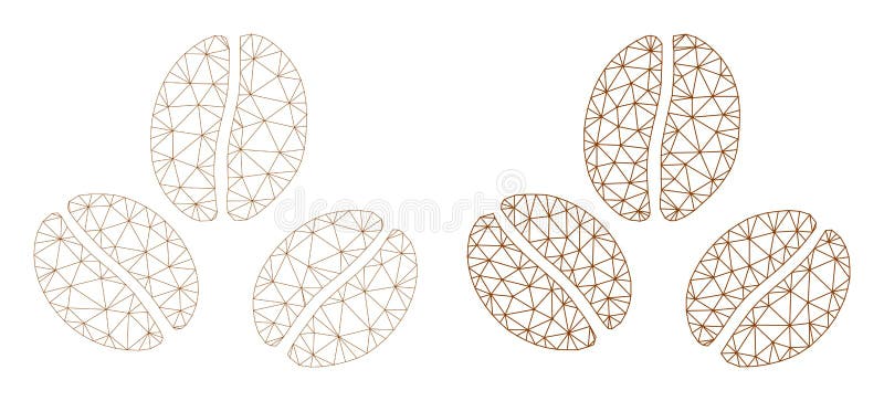 Mesh Cacao Beans Icon Variants in Polygonal Flat Vector Style Stock ...