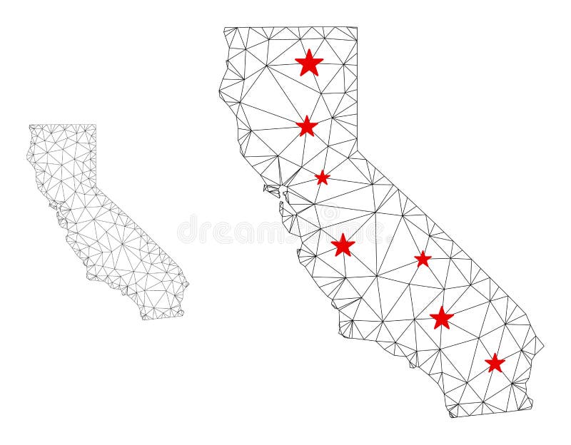 Polygonal 2D Mesh Vector California Map with Stars Stock Vector ...