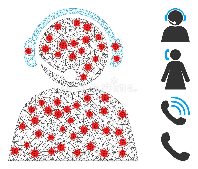 Polygonal Mesh Call Center Operator Icon with Coronavirus Items Stock ...
