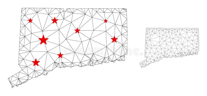 Polygonal Wire Frame Mesh Vector Connecticut State Map with Stars Stock ...